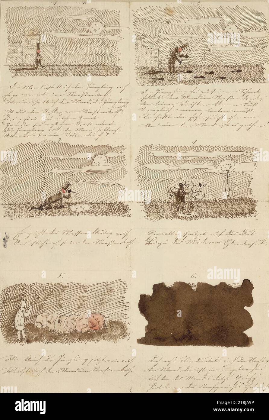 Recto and verso: Six depictions each of a humorous sequence of scenes ...