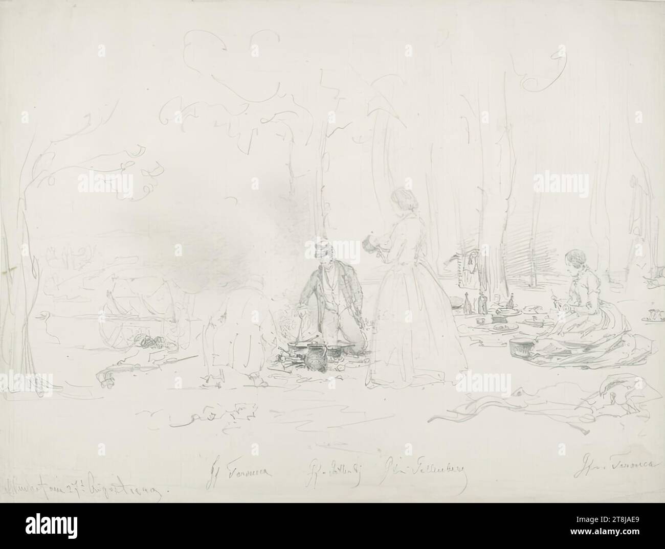 Picnic in the park, Neuhof, August 27, 1849, sketchbook Alt Franz; 13 ...