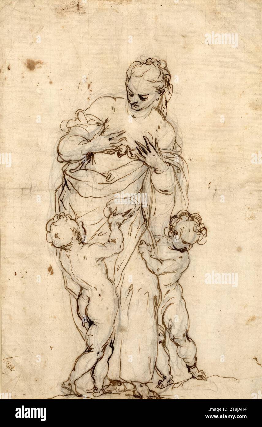 Allegory of Caritas, Alessandro Maganza, Italy, 1556 - 1630/40, drawing ...