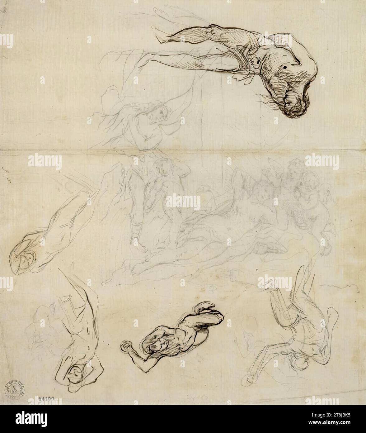 figure studies, drawing, charcoal; Feather; Center crease, 33 x 30.2 cm ...