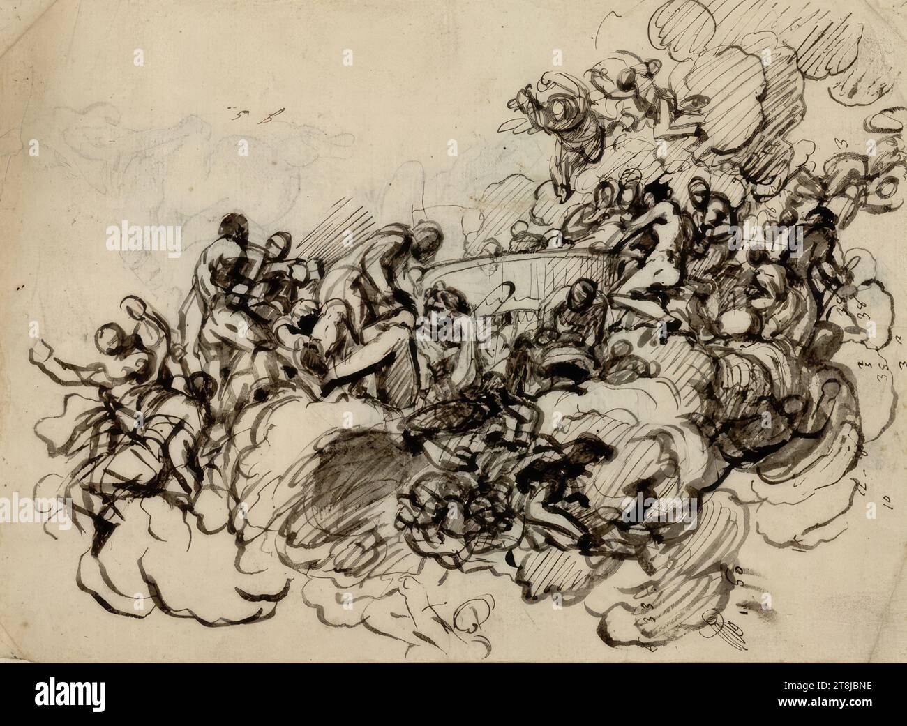 The feast of the gods at the wedding of Cupid and Psyche, drawing, pen ...