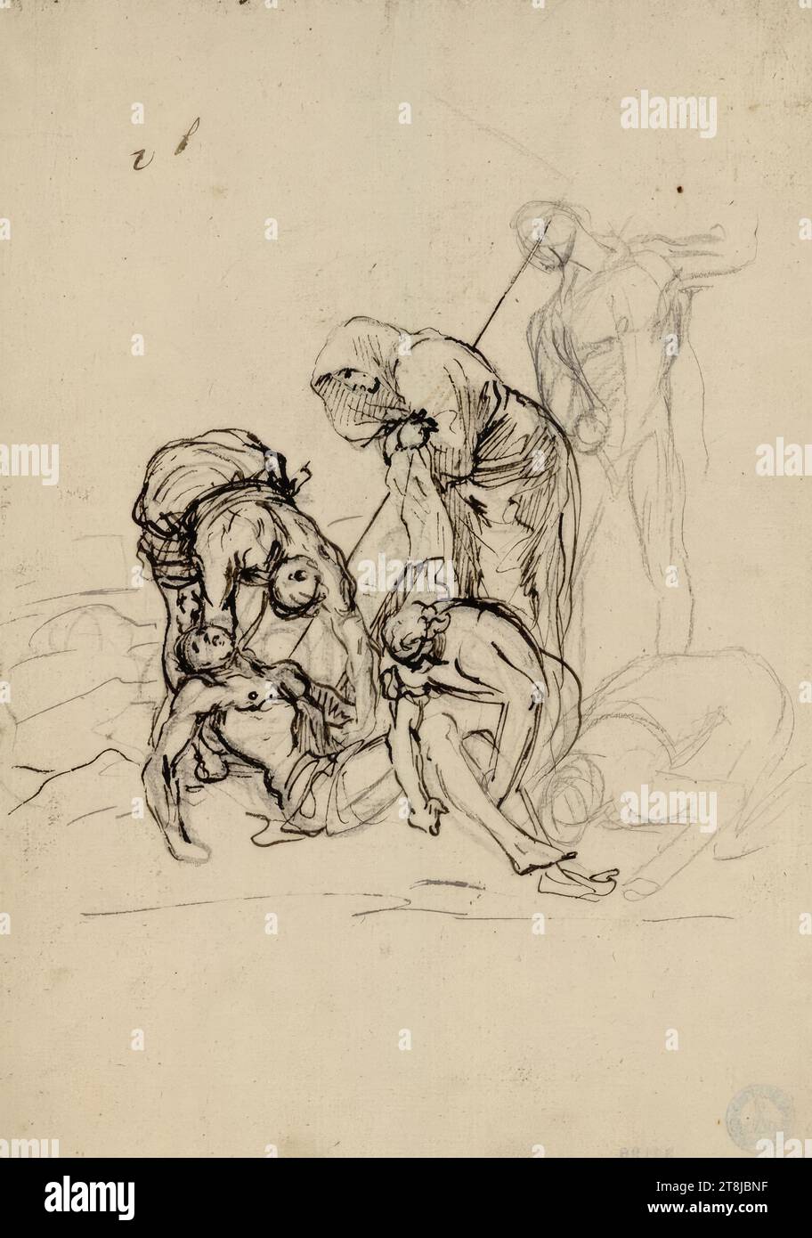 Descent from the Cross, drawing, charcoal; Feather, 27.5 x 19.8 cm, no ...