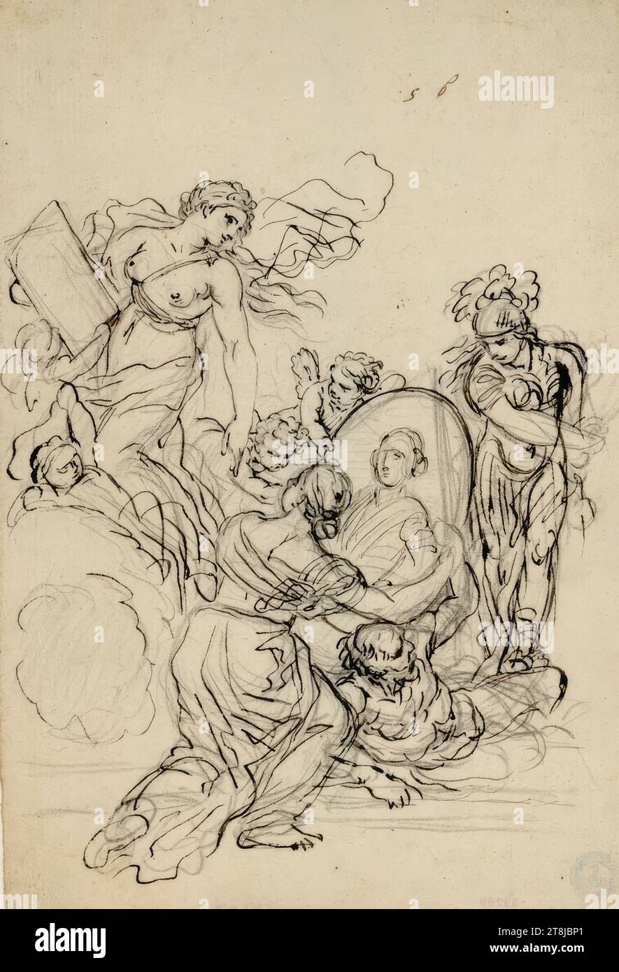 Glorification of a prince, whose portrait is held in a medallion by a ...