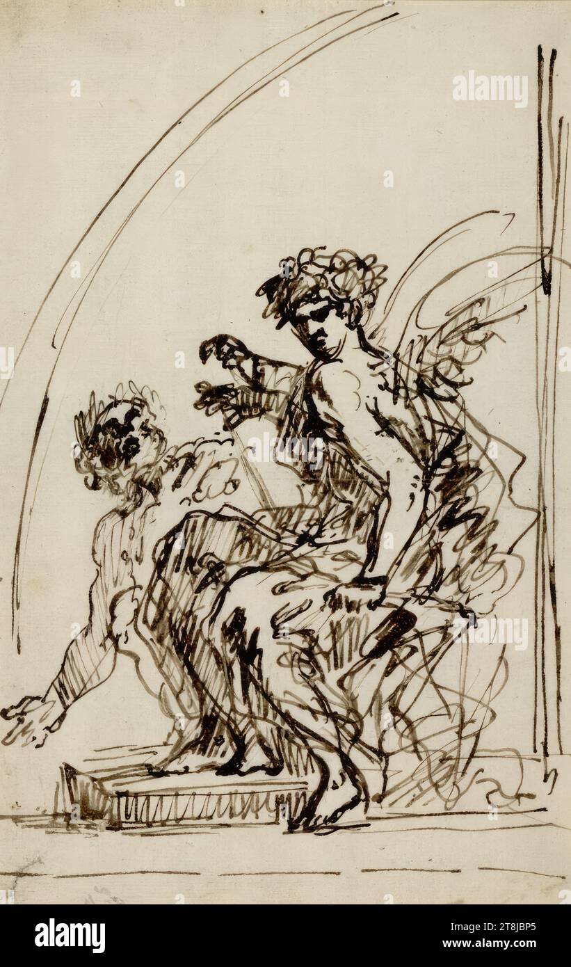 Seated genius, facing the viewer; next to him the wreathed age ...