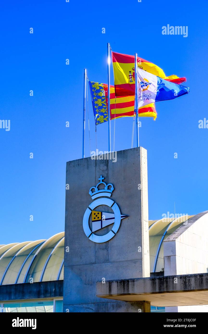 DENIA, SPAIN, flags, and symbol in the city marina Stock Photo - Alamy