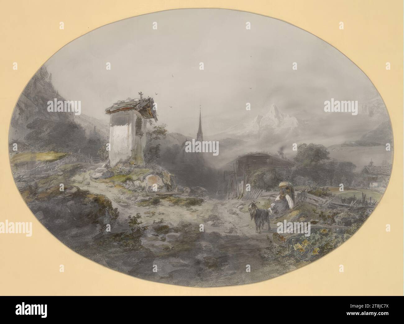 High mountain landscape with church and marterl, Anton Schrödl ...