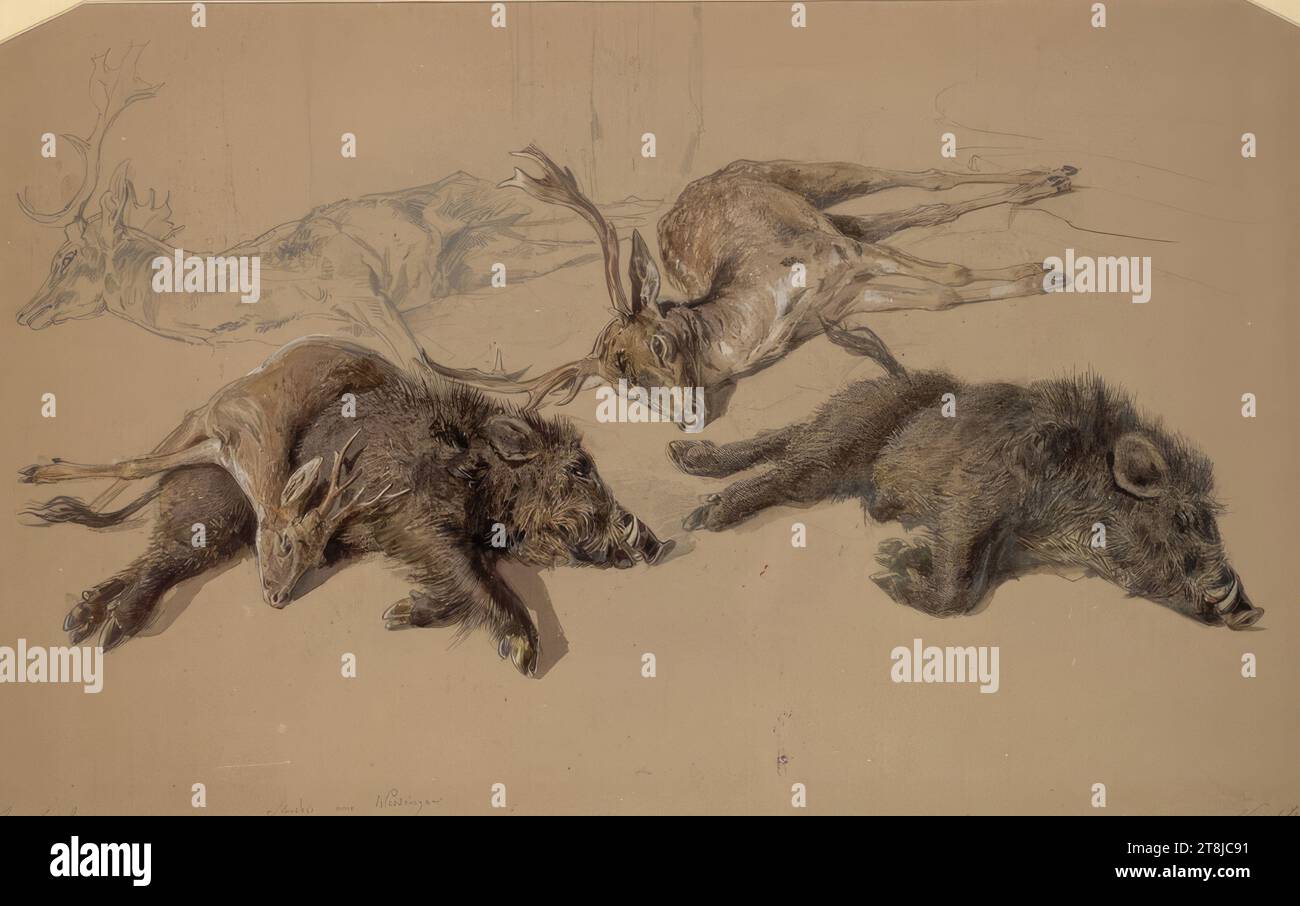 Hunting route with wild boars and deer, Carl Goebel, Vienna 1824 - 1899 ...