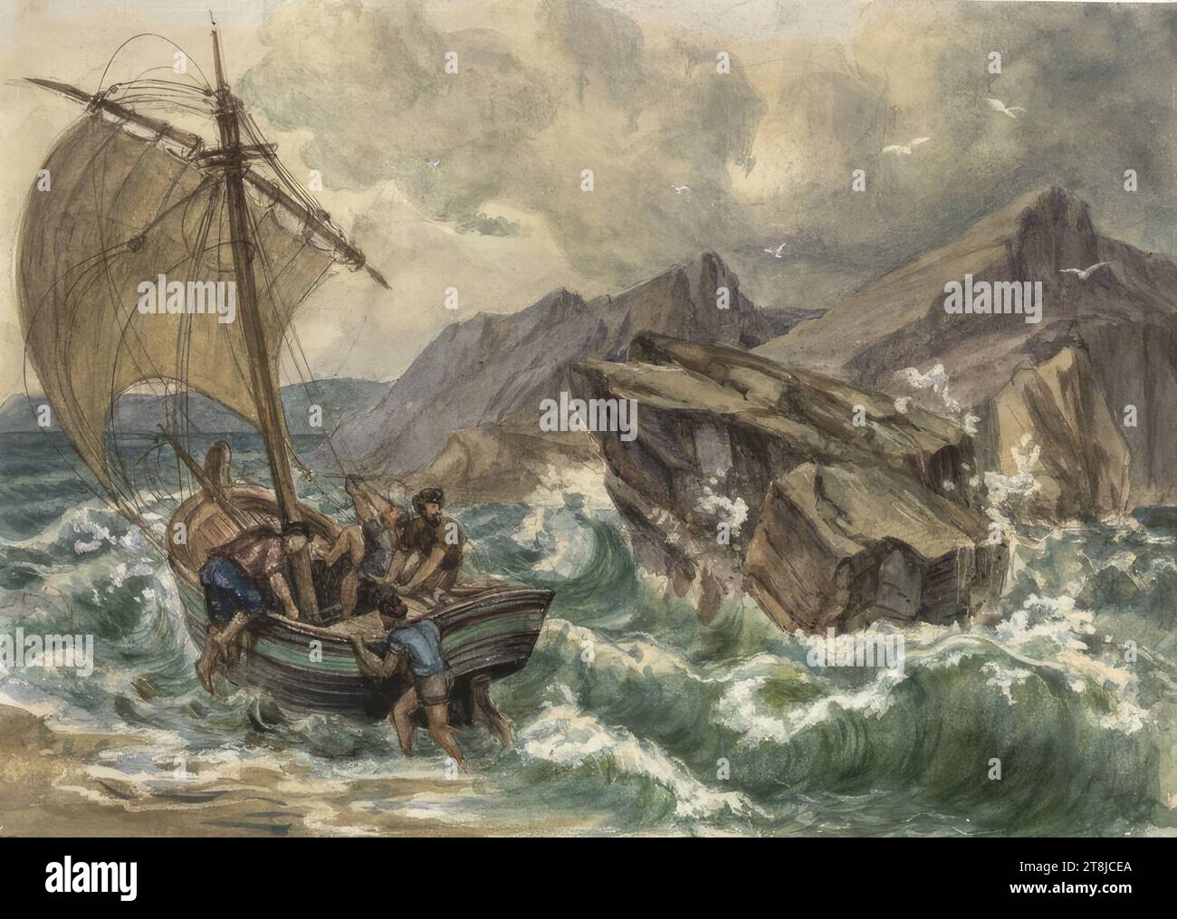 Copy, after Delakroix, cardboard inscription, Small sailing boat with ...