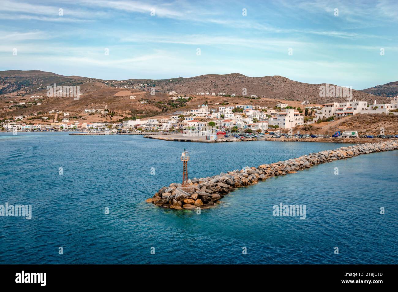 The port of Gavrio, on the west coast of the Andros island, the only ...