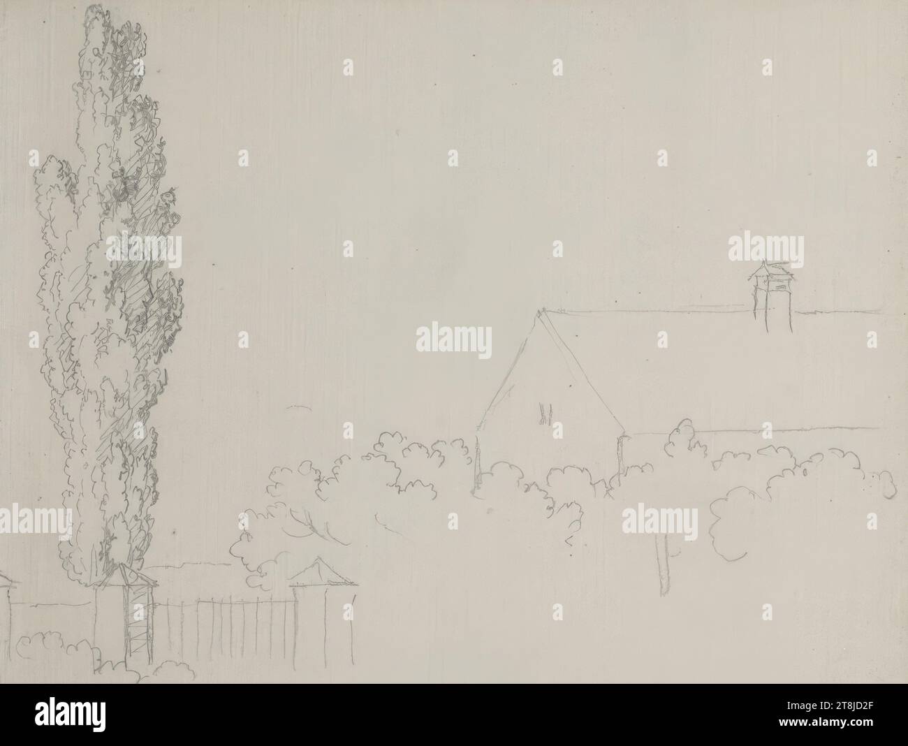Sketch of a poplar, on the right a house, sketchbook Höfel Blasius III ...