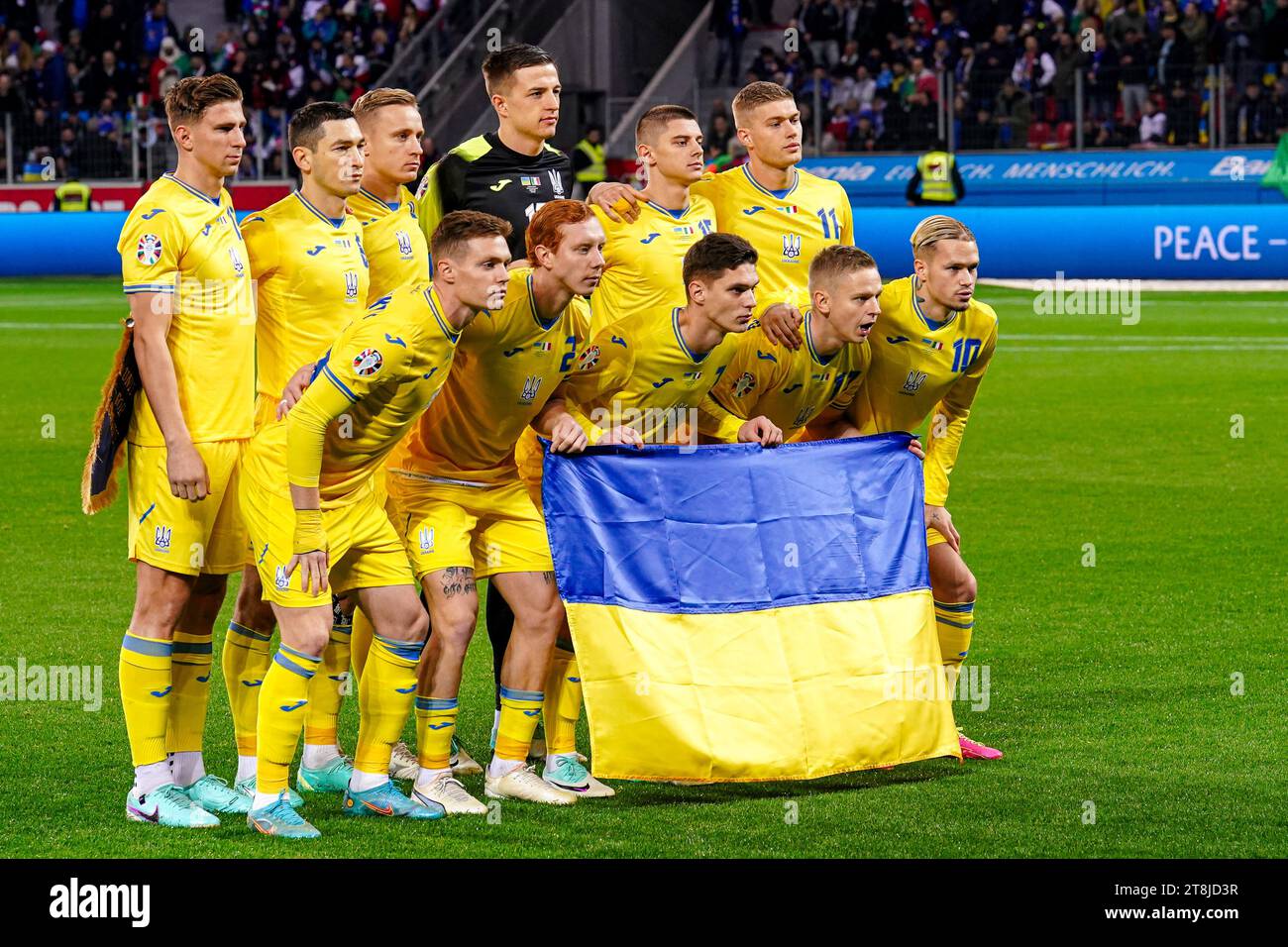 LEVERKUSEN, GERMANY - NOVEMBER 20: Team Photo of Ukraine, (back row L-R) Illia Zabarnyi of ...