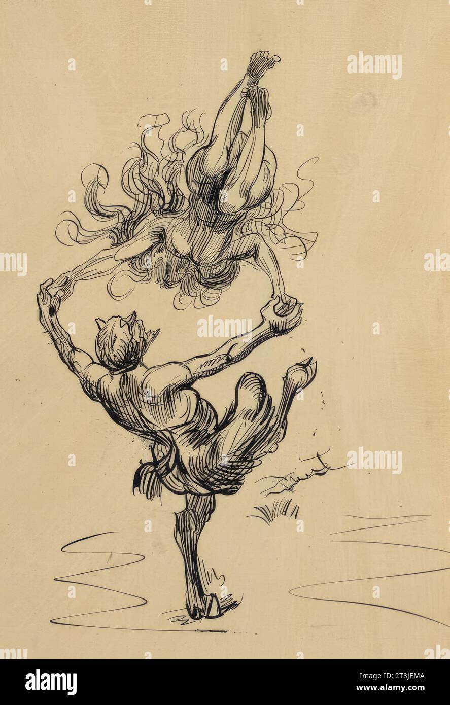 A satyr whirls a nymph through the air while dancing, Heinrich Kley ...