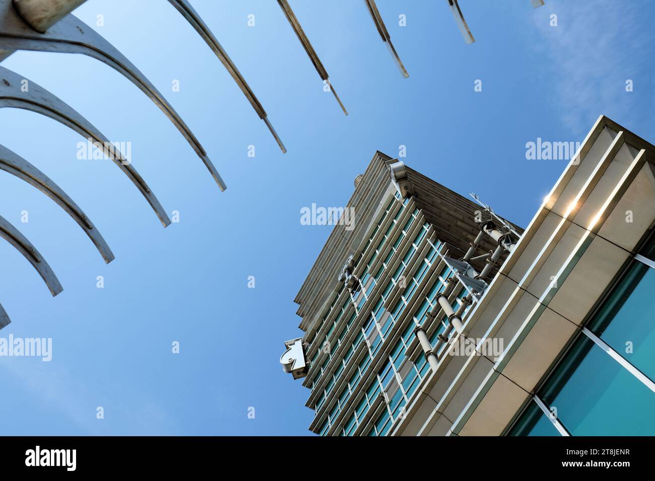 Top of the Taipei 101 skyscraper, as seen from the open air observation ...