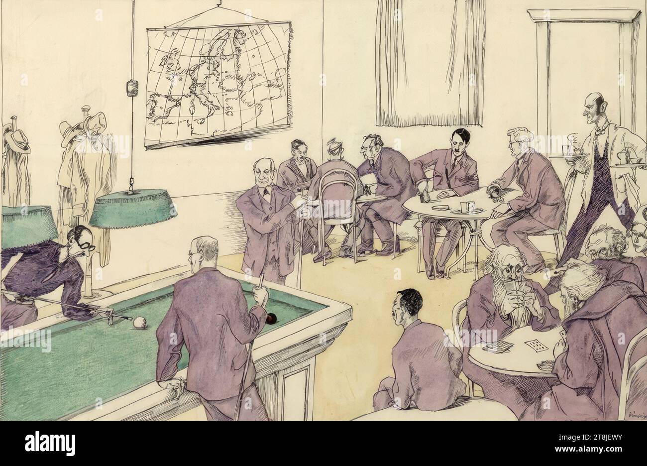 Hitler in the Café, Erwin Puchinger, Vienna 1875 - 1944 Vienna, drawing ...
