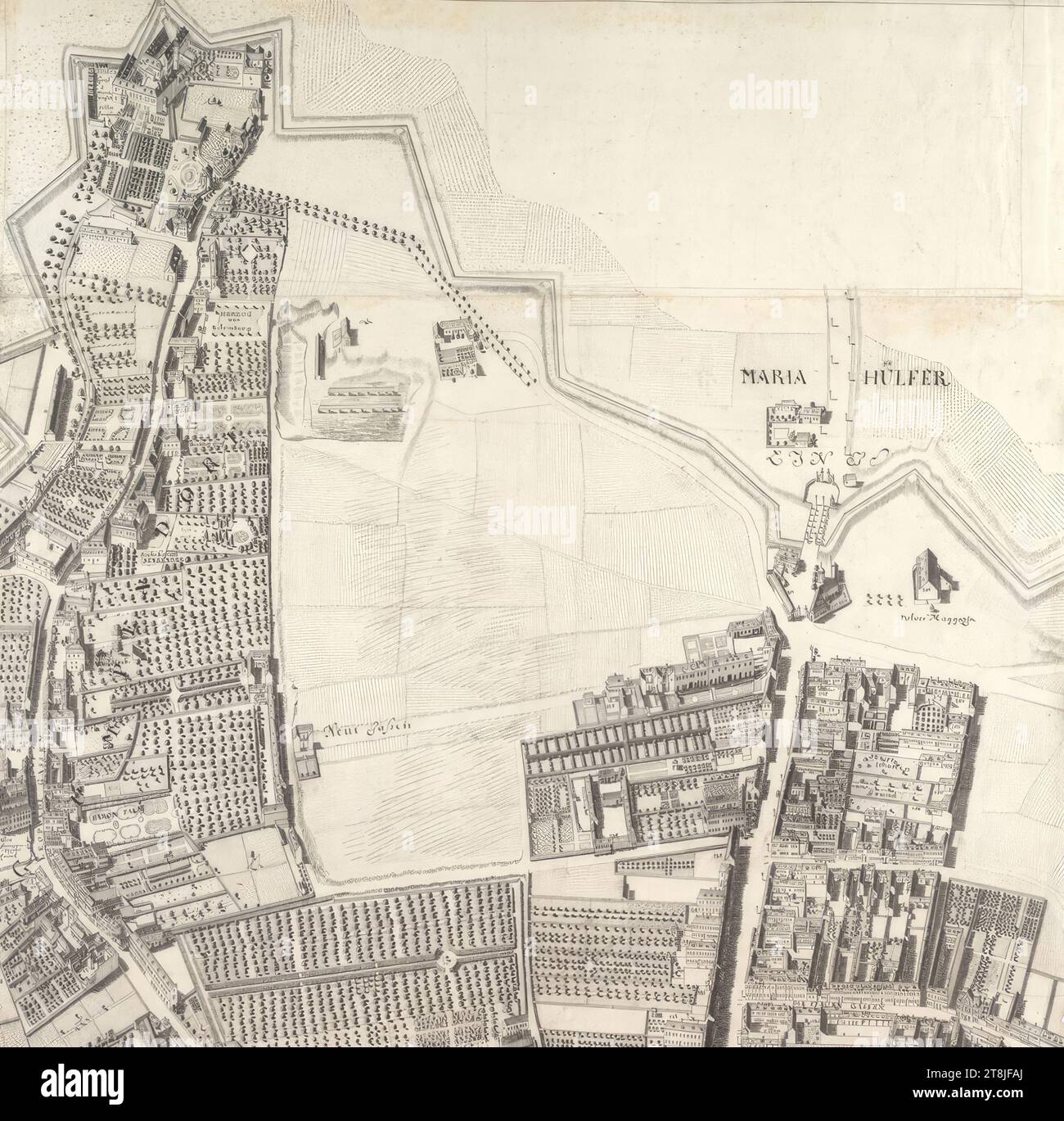 Bird's eye view of Vienna, plan of Vienna, 42 parts, Joseph Daniel von Huber, Austria, 1730 ...