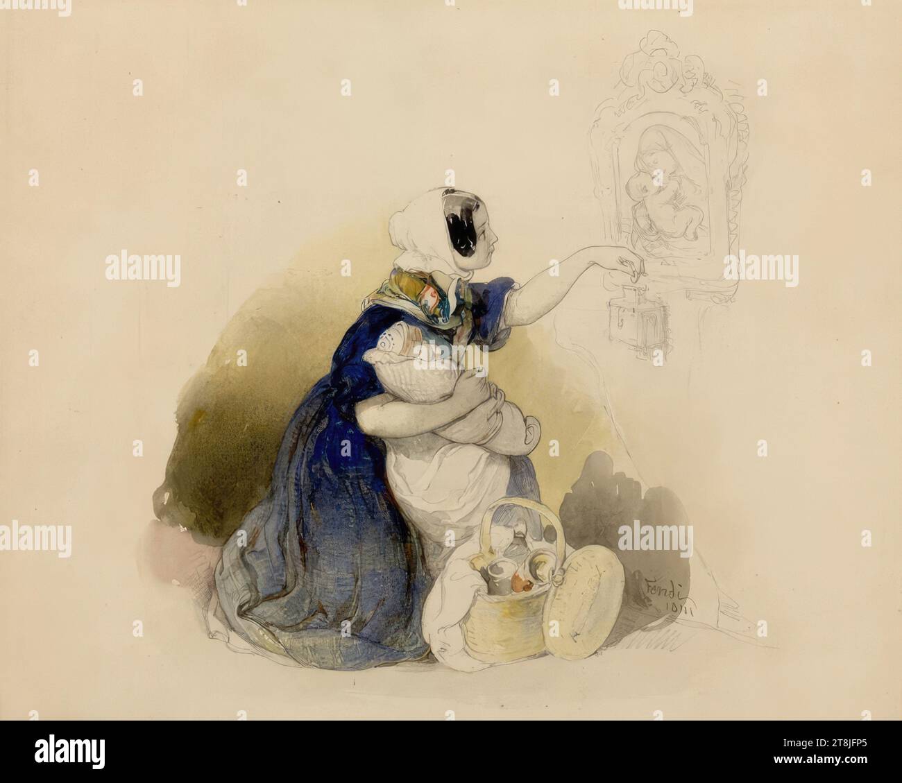 The Widow's Alms, Peter Fendi, Vienna 1796 - 1842 Vienna, 1841, drawing ...