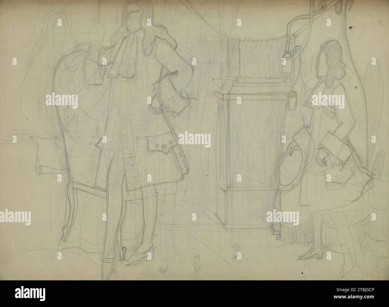 Multi-figure sketch with Prince Eugen posing at a piece of furniture ...