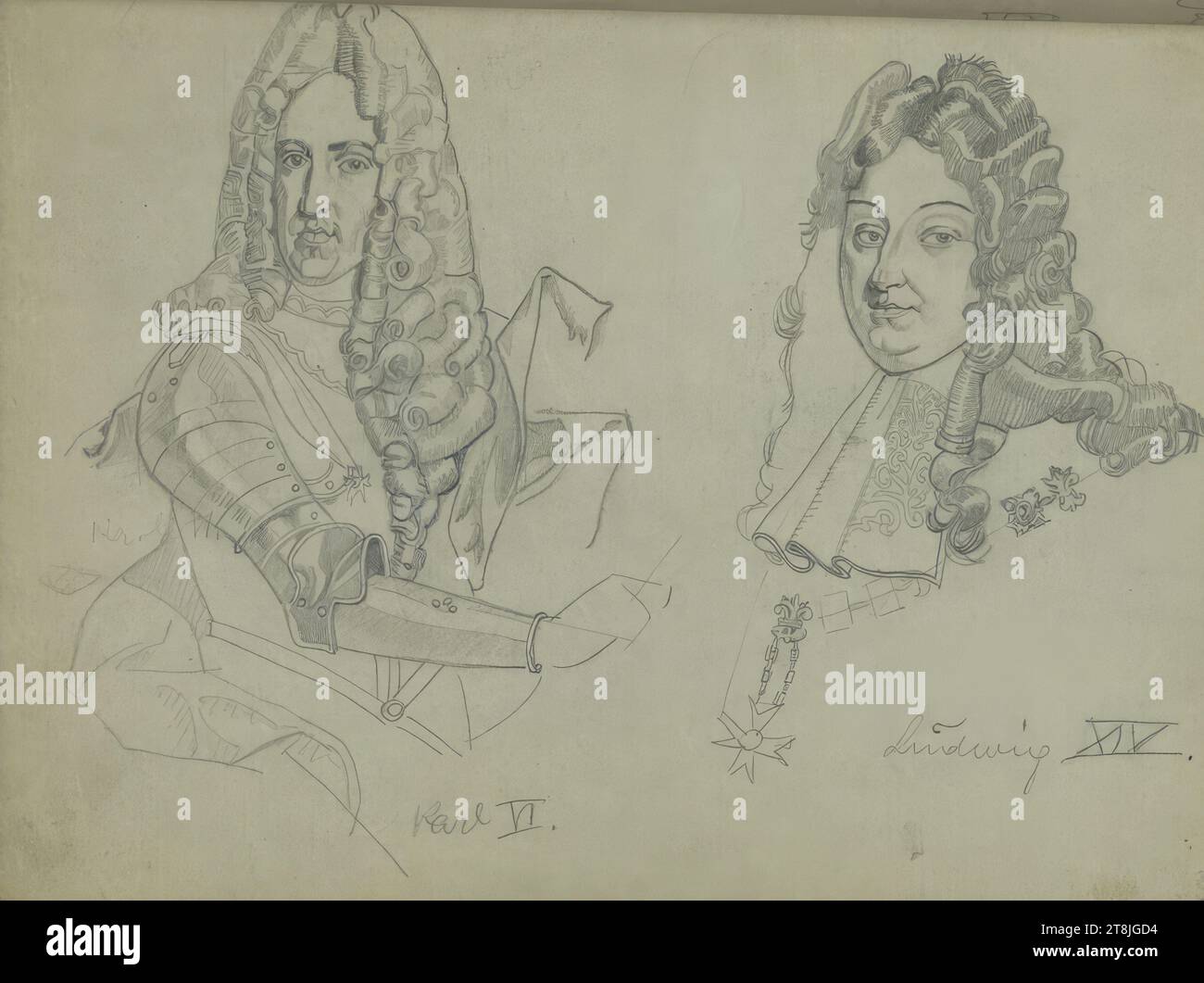 Portraits of Charles VI and Louis XIV, sketchbook Wacik Franz; 64 ...