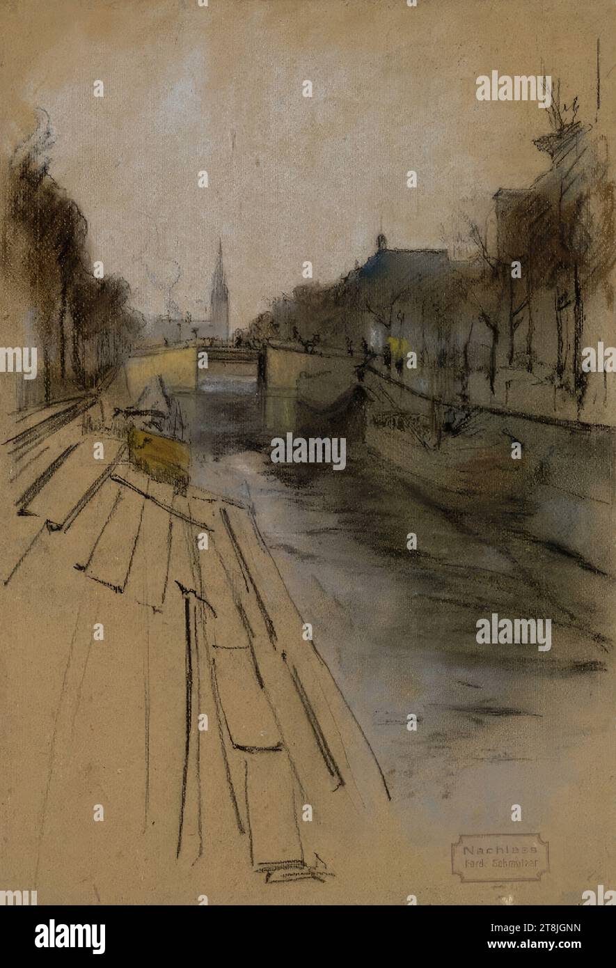 City view, Ferdinand Dirt, Vienna 1870 - 1928 Vienna, drawing, black ...