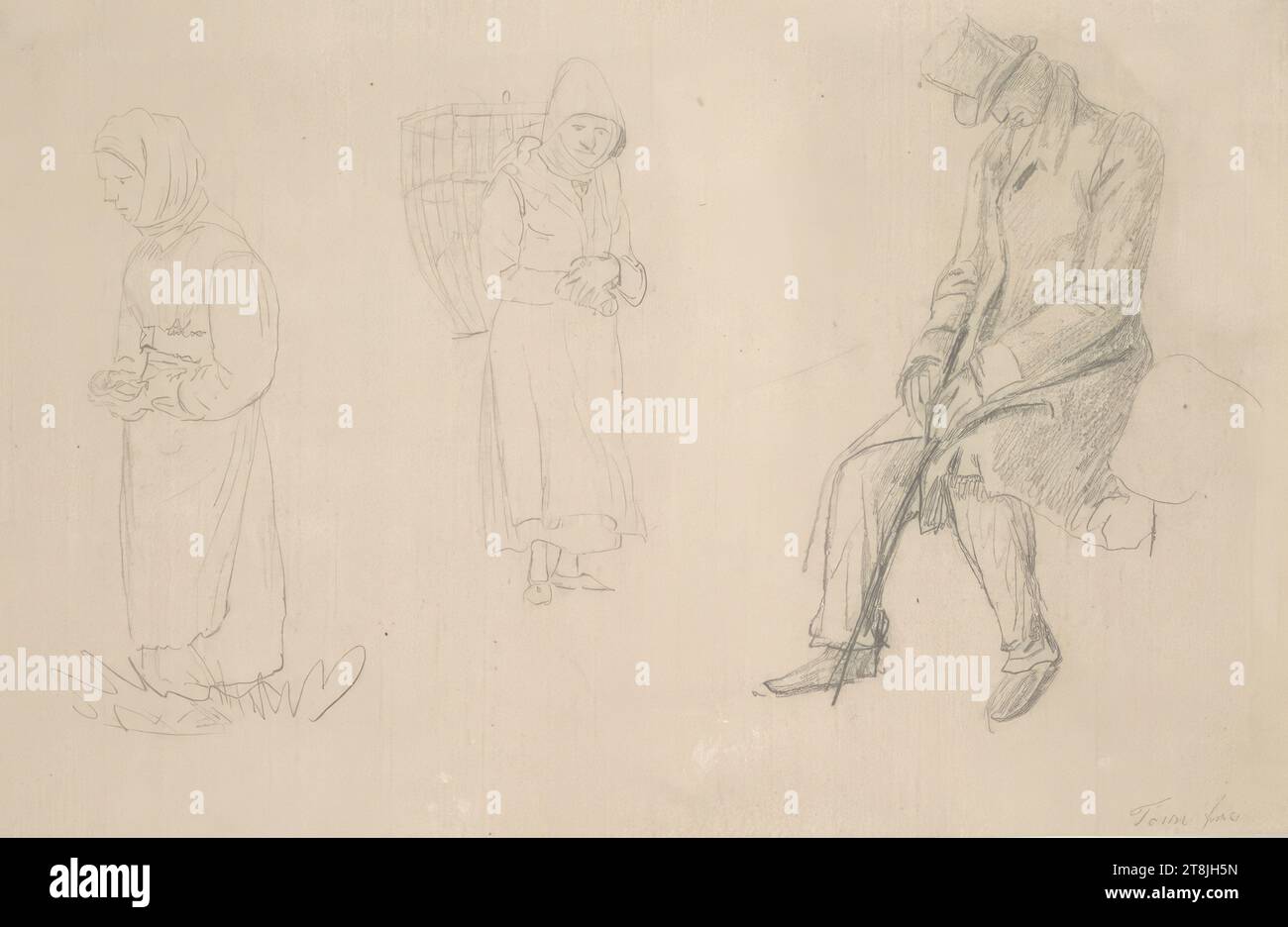 Standing farmer's wife; butt bearer; Seated gentleman dozing off with ...