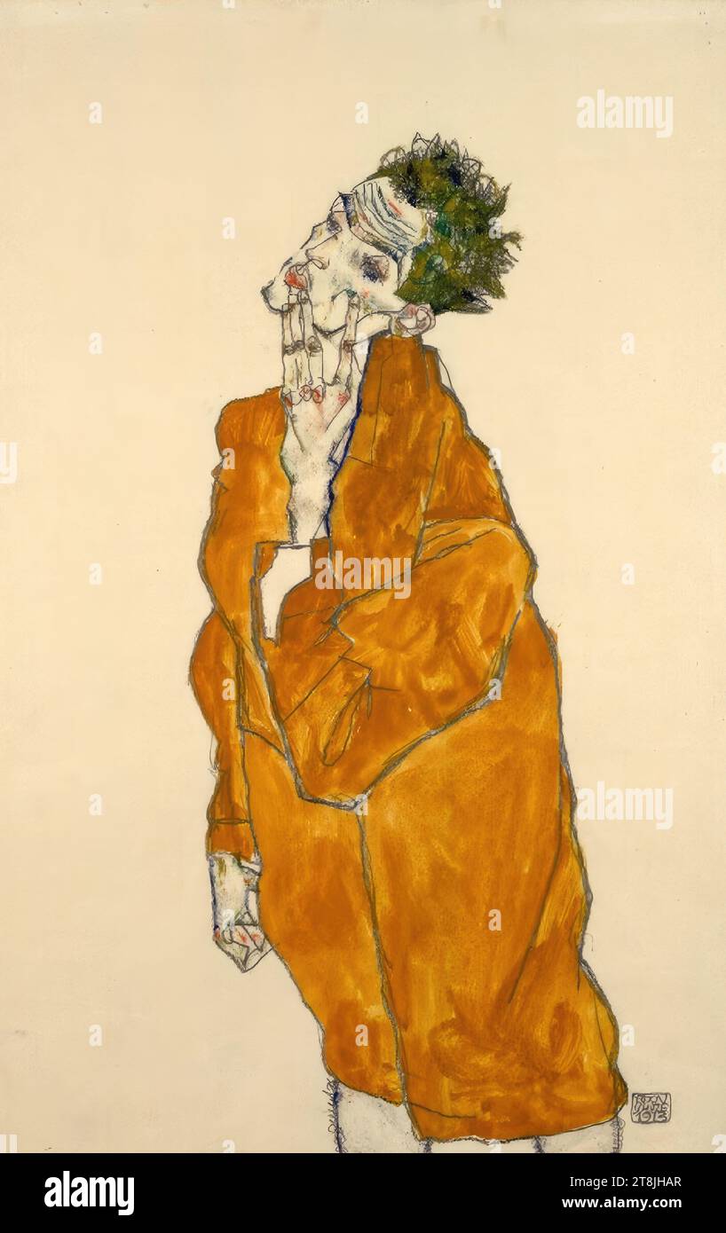 Self-portrait in an orange jacket, Egon Schiele, Tulln 1890 - 1918 ...