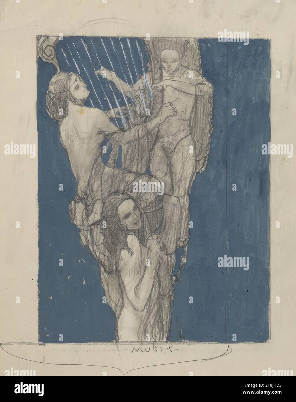 Music, Sergius Hruby, Vienna 1869 - 1943 Vienna, drawing, opaque colors and pencil, 31.5 x 22.3 ...