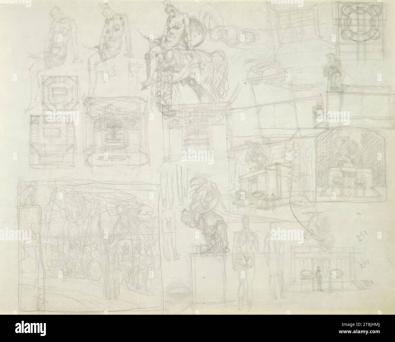 Various sketches, sketchpad with 100 paginated pages, Alexander Rothaug ...