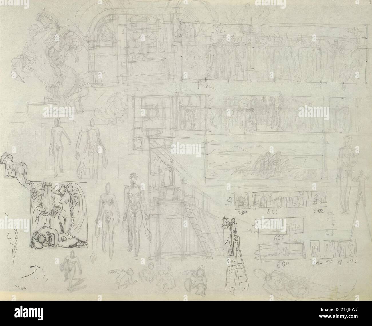 Various sketches, sketchpad with 100 paginated pages, Alexander Rothaug ...