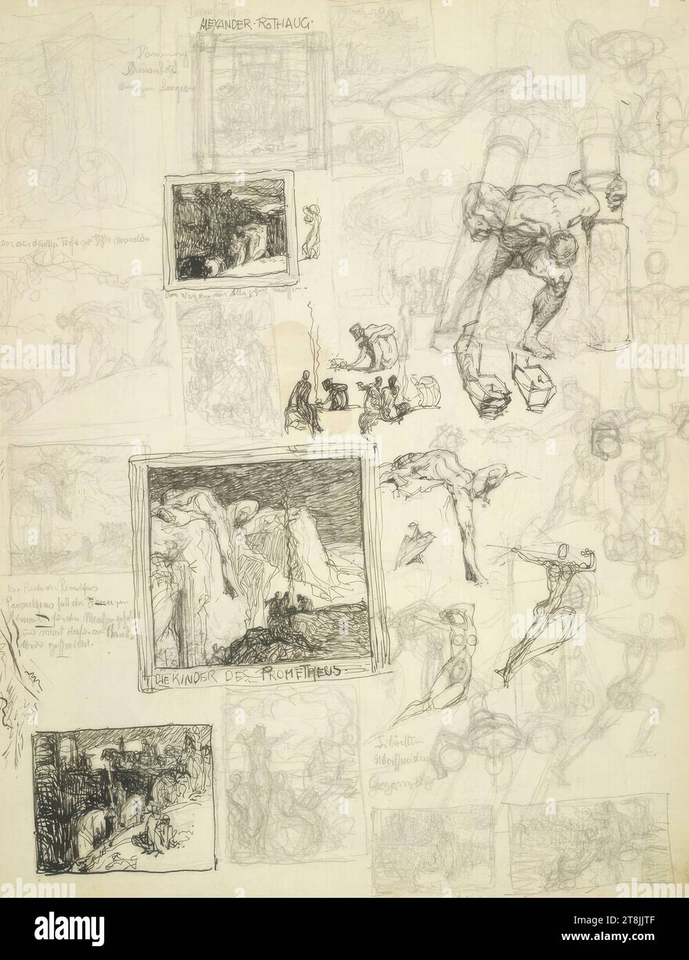 Various sketches; 'THE CHILDREN OF PROMETHEUS', spiral notebook with 27 ...