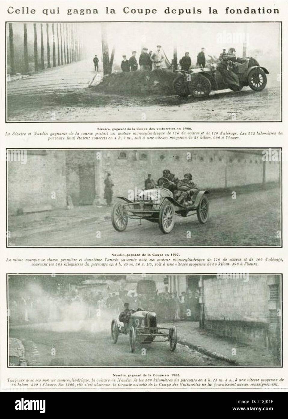 Vainqueurs de la Coupe des Voiturettes en 1906, 1907 et 1908 Stock ...