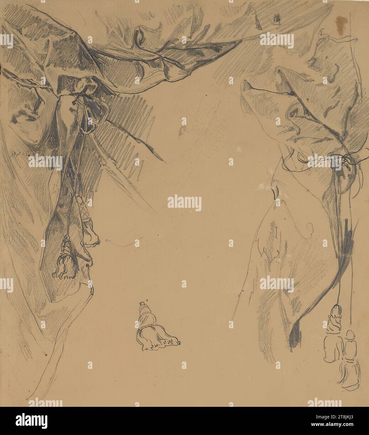 Various drapery studies, drawing, pencil on brown paper, 26.2 x 23.3 cm ...