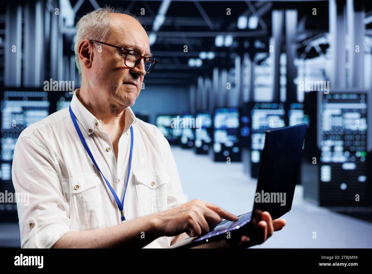 Senior It Developer Inspects Supercomputers In Data Center Ensuring Smooth Performance Capable