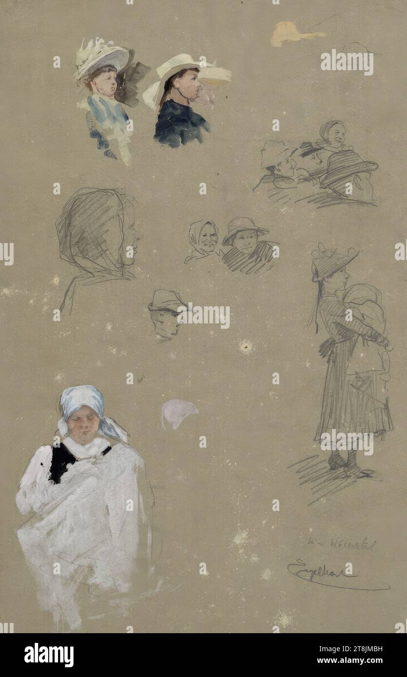 Folk types, Josef Engelhart, Vienna 1864 - 1941 Vienna, drawing, pencil ...