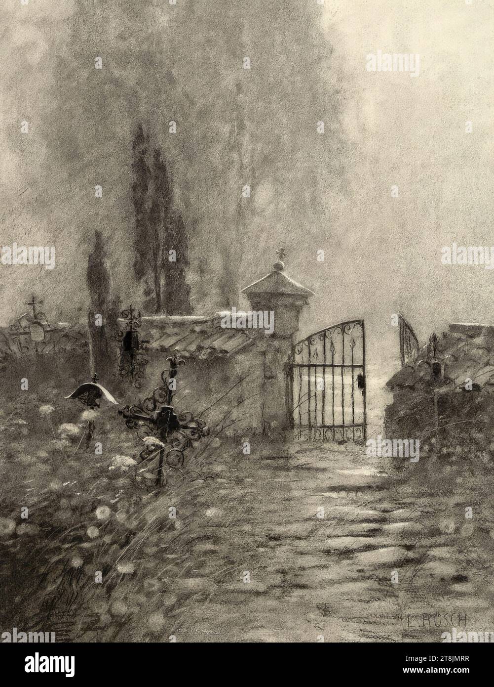 Cemetery with entrance gate, Ludwig Rösch, Vienna 1864 - 1936 Vienna ...