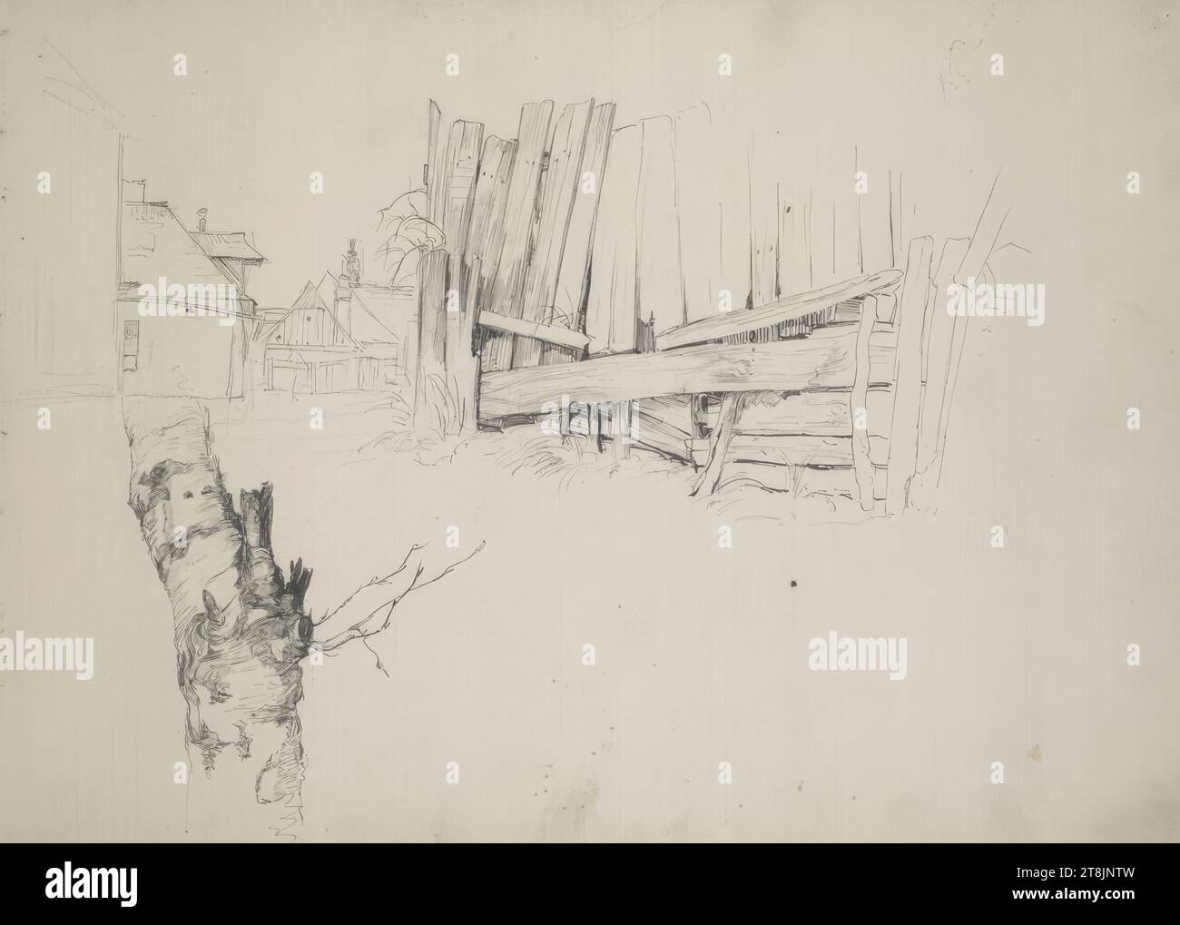 Sketch of a group of village houses; Tree study, sketchbook Rösch ...
