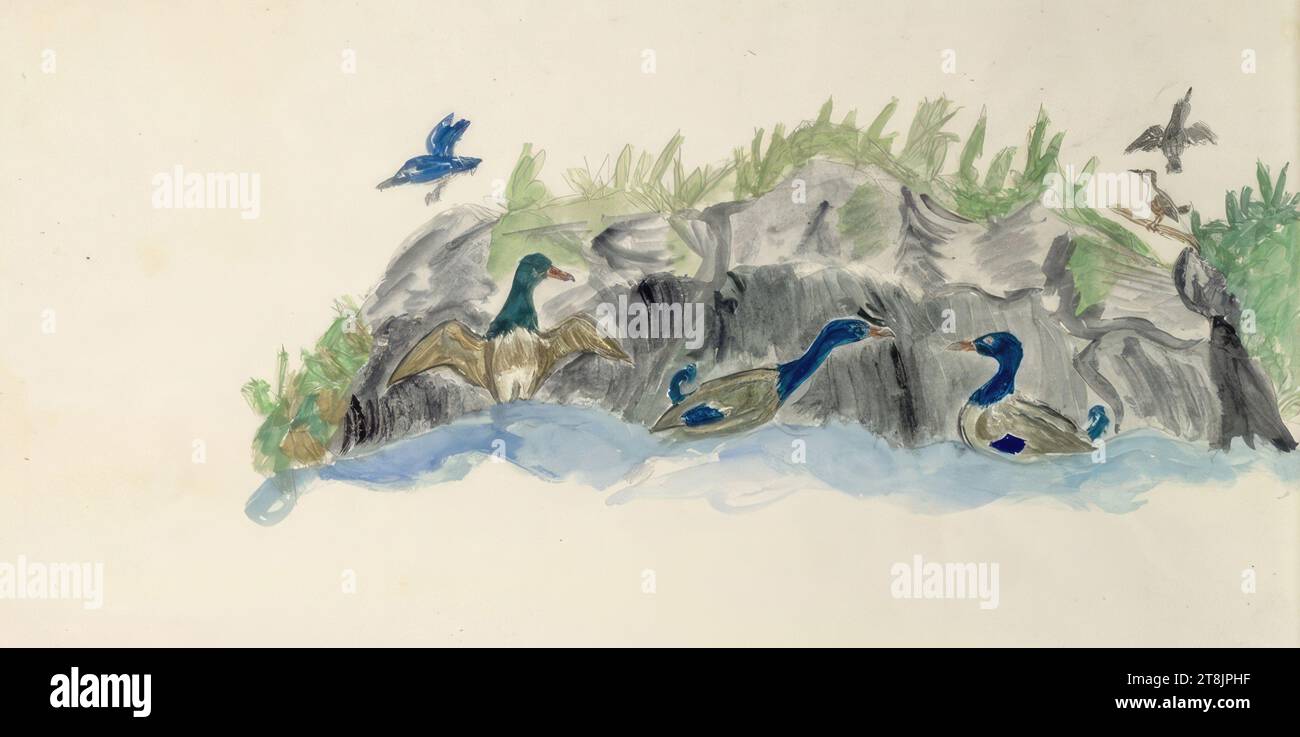 Three wild ducks and three other birds in a landscape, Rudolf Habsburg ...