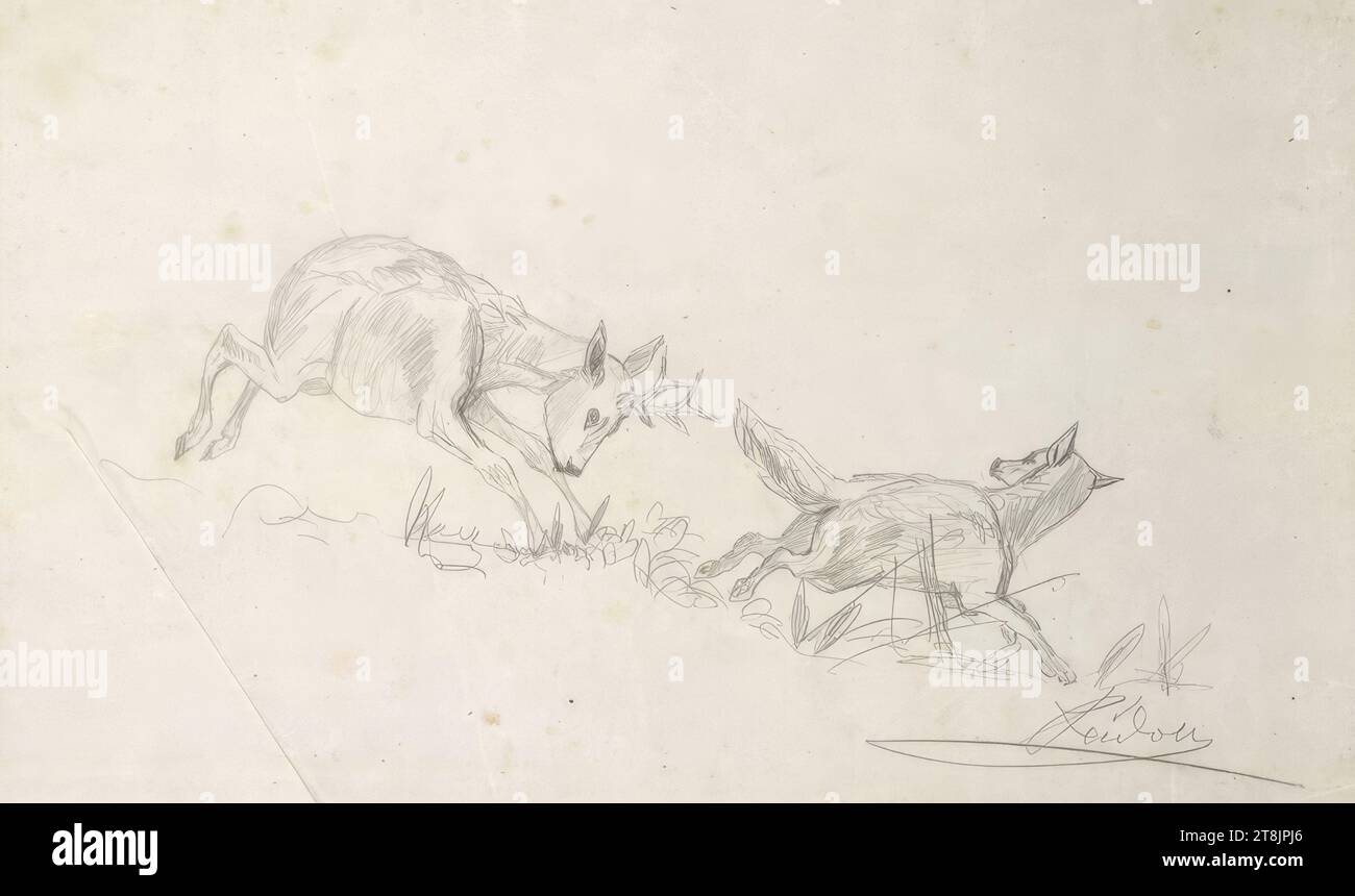 Roebuck chasing a fox, Rudolf Habsburg-Lothringen, Laxenburg Castle ...