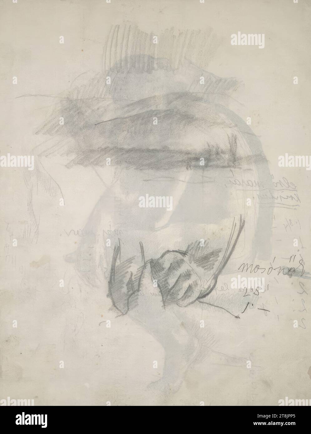 hand study; unclear landscape sketch; Note, sketchbook Patko Karoly; 20 ...