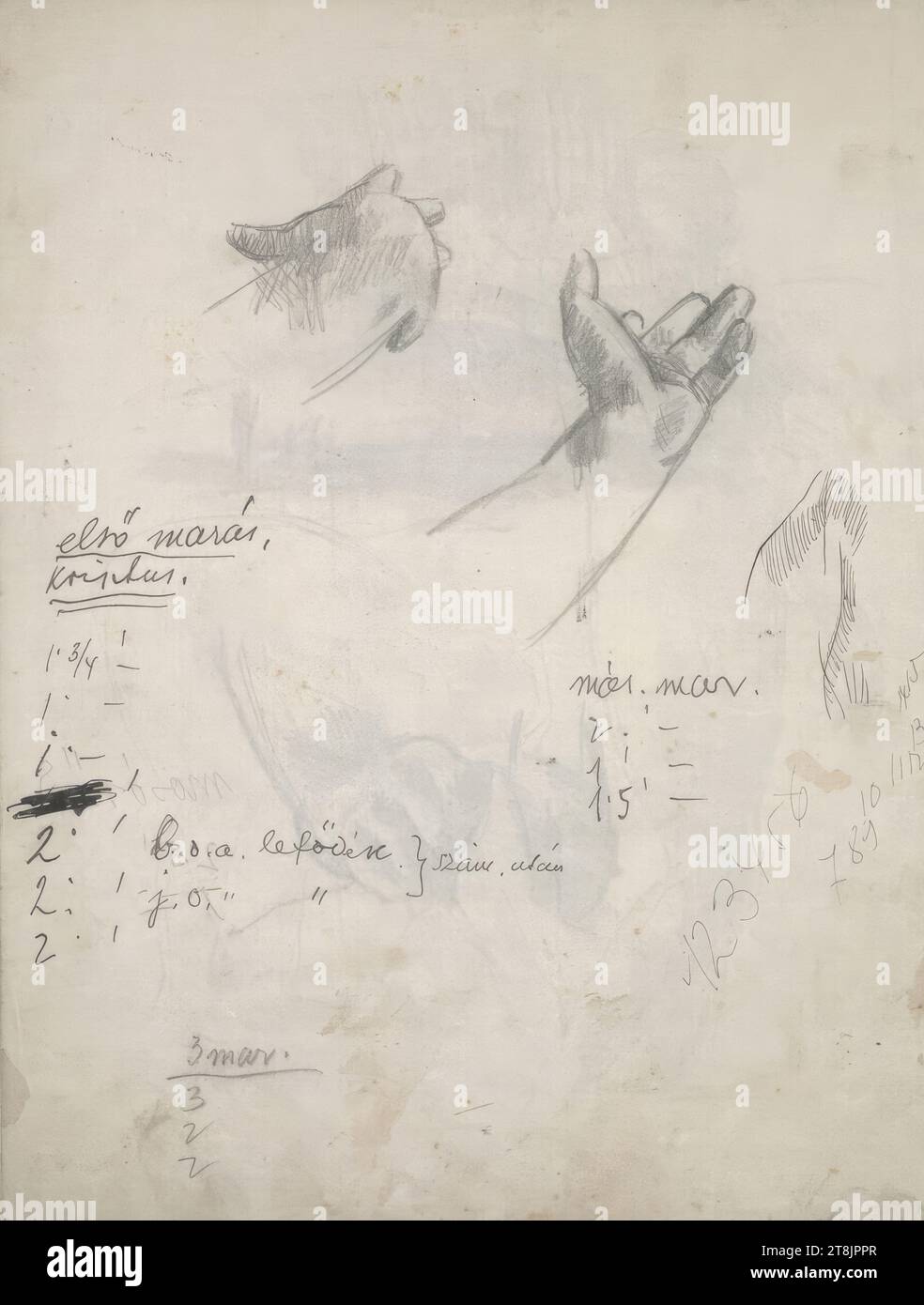 hand studies; Notes, sketchbook Patko Karoly; 20 unpaginated pages ...