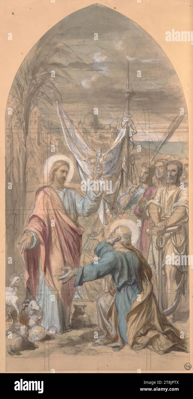 Christ hands over the keys to Peter, stained glass window design for ...