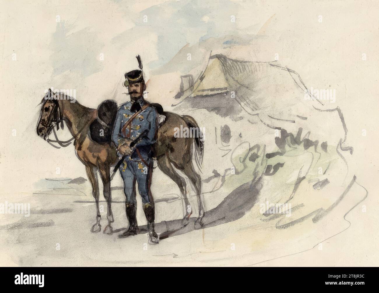 Blue Hussar, Friedrich L'Allemand, Hanau 1812 - 1866 Vienna, drawing ...