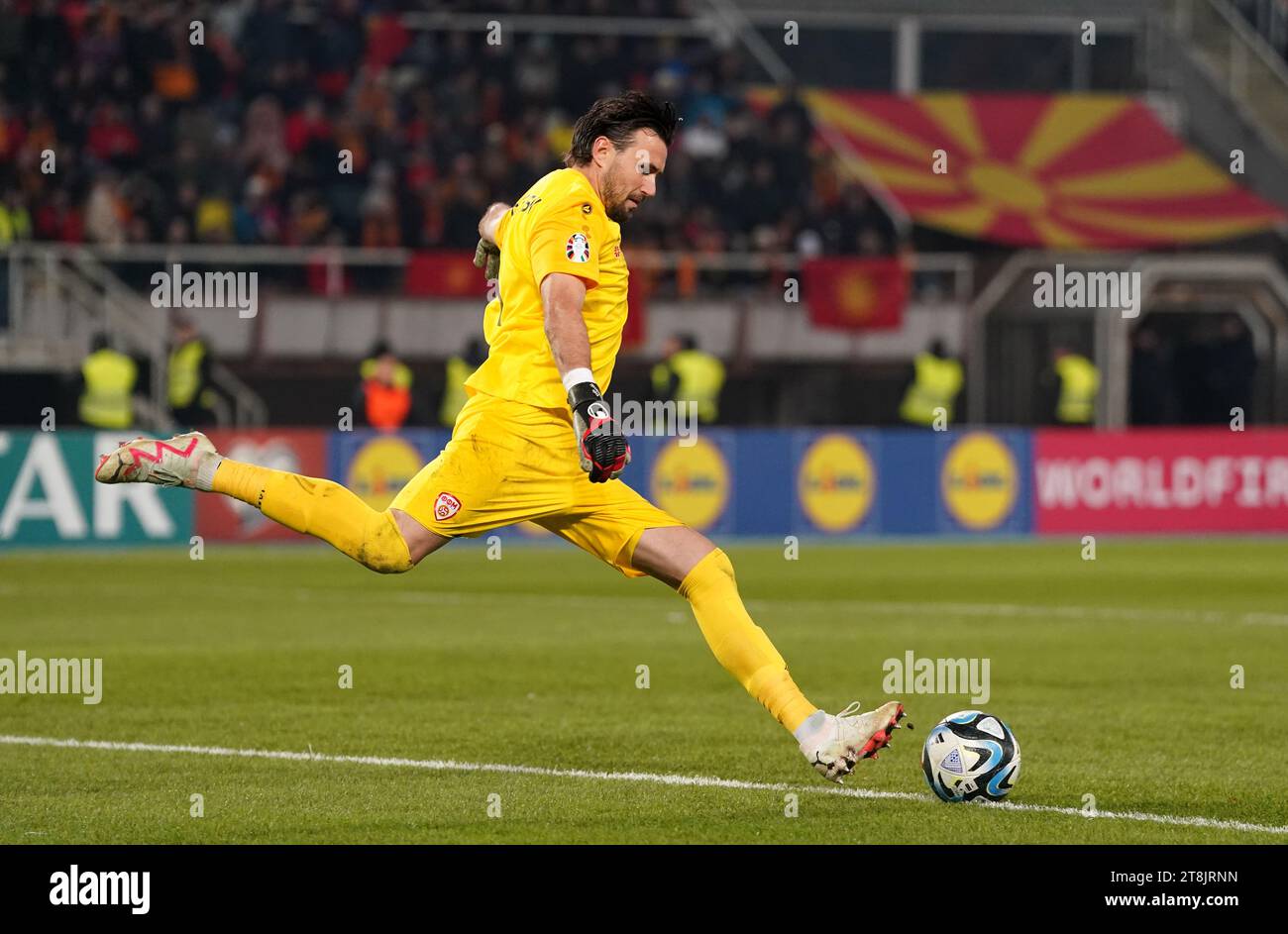North Macedonia goalkeeper Stole Dimitrievski during the UEFA Euro 2024 Qualifying Group C match ...