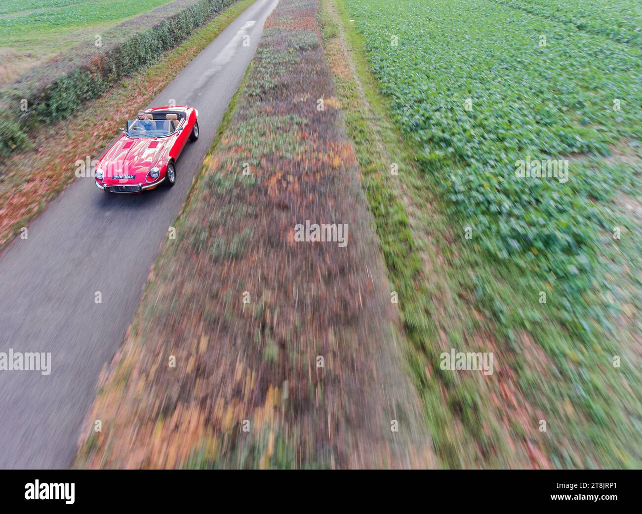 !973 Jaguar E Type Series 3 V12 classic British Sports car in red and ...