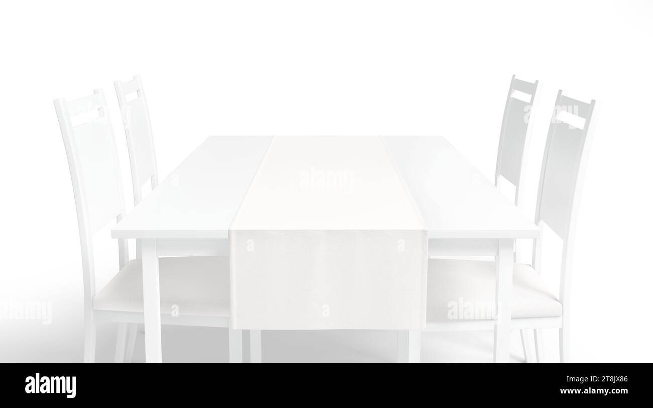 Blank wood table with white runner mockup, front crop view Stock Photo ...