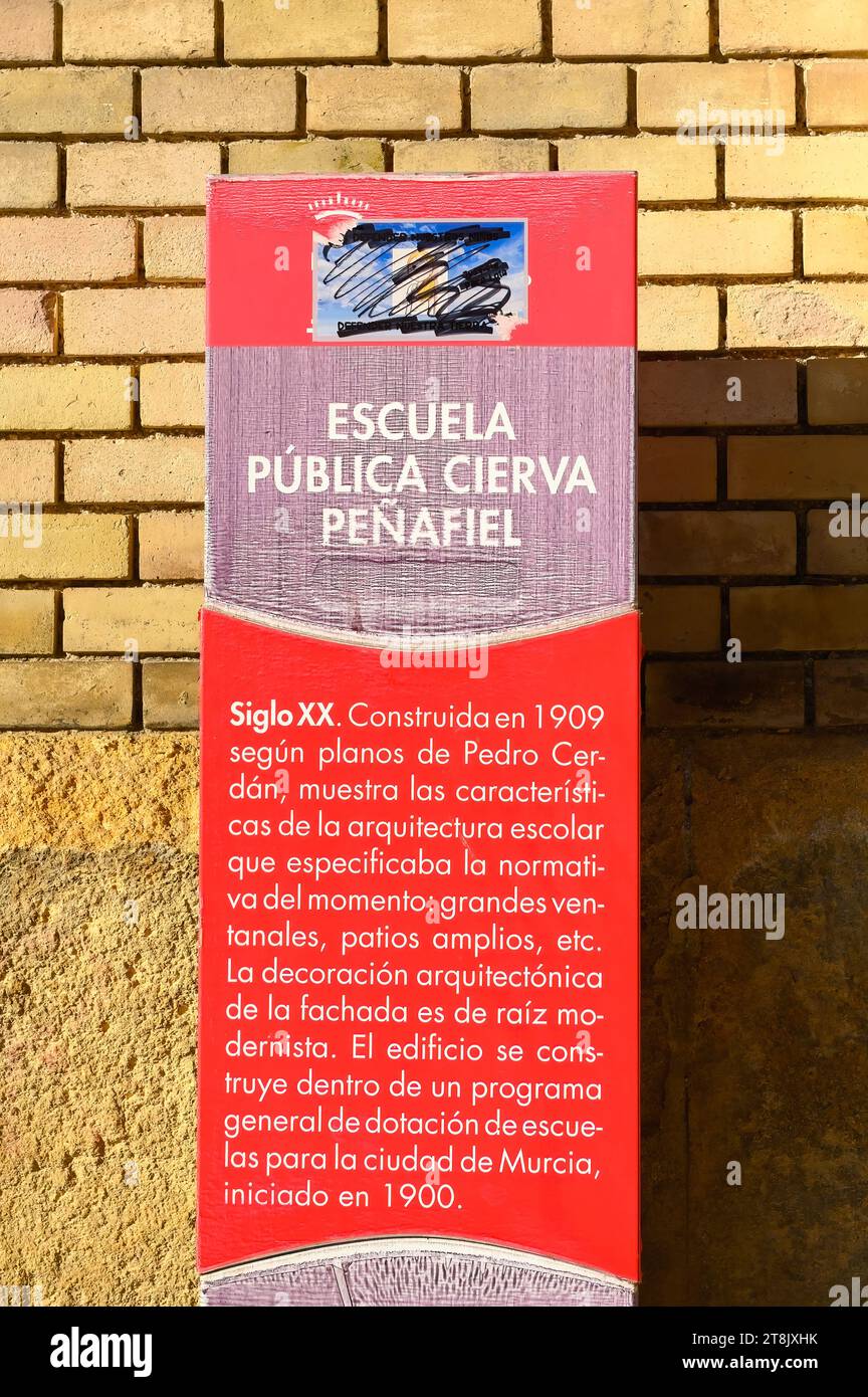 MURCIA, SPAIN, heritage marker in School Servant Penafiel. (Escuela ...