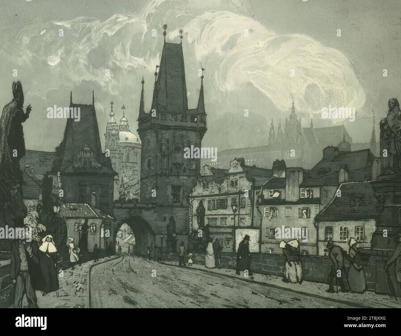 The Lesser Town bridge towers in Prague, Richard Teschner, Karlsbad ...