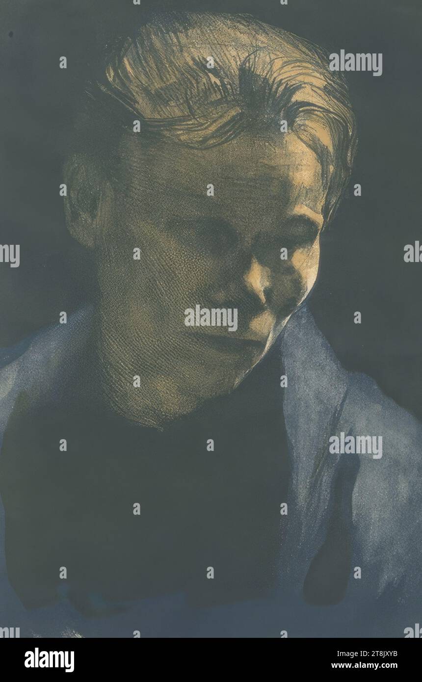 Bust portrait of a worker's woman with a blue cloth, annual folder of ...