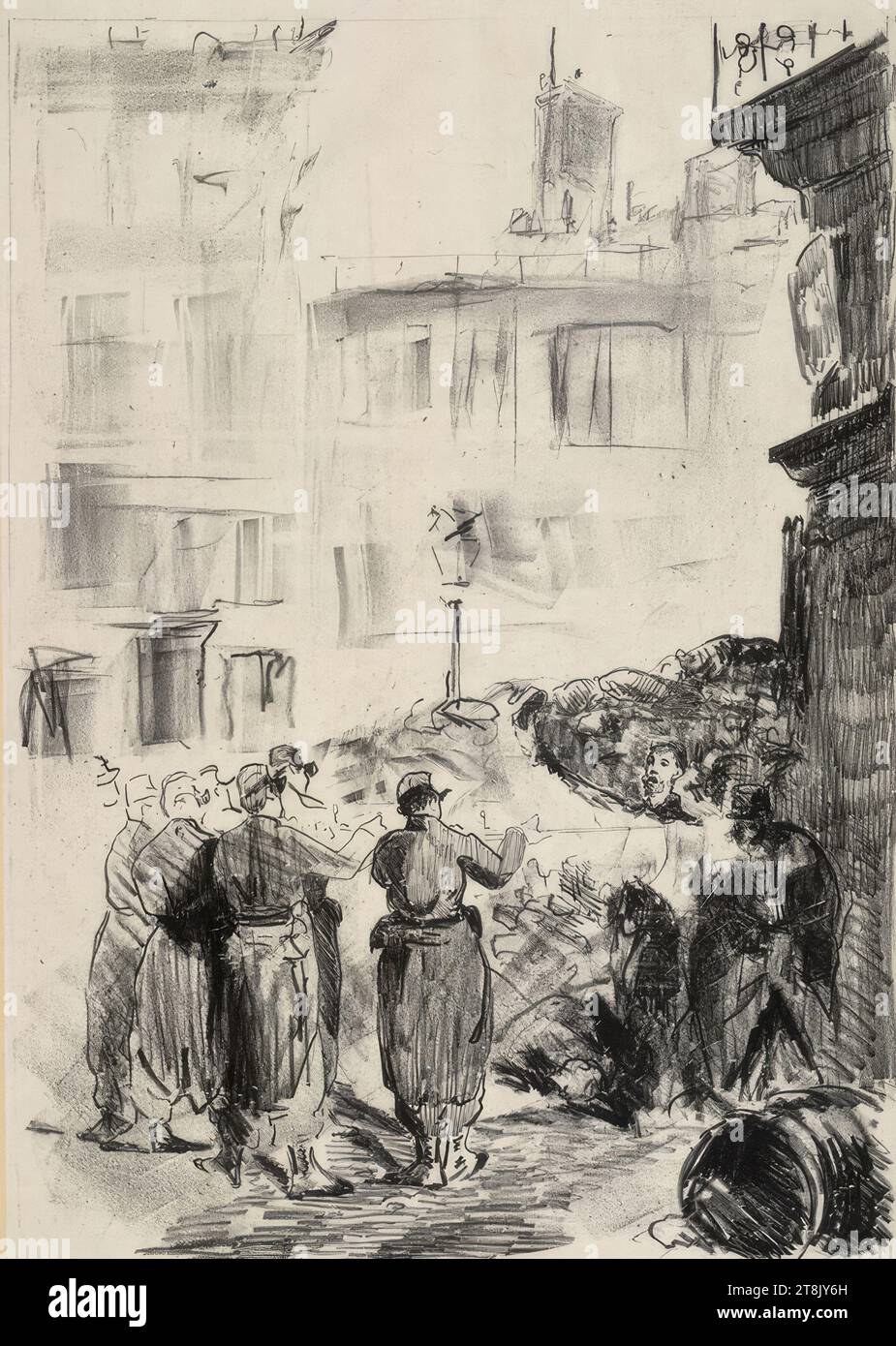 The Barricade, scene from the uprising of the Paris Commune, Edouard ...