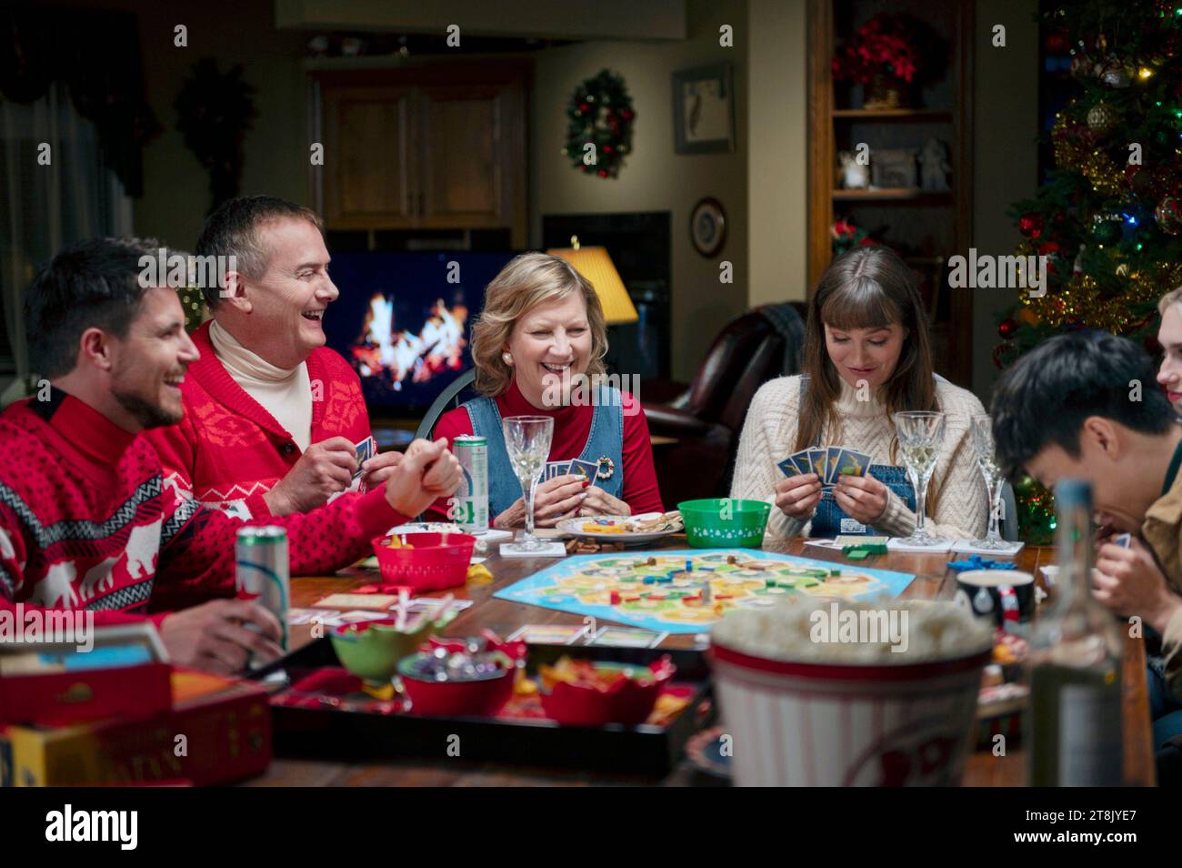 EXMAS, from left: Robbie Amell, Michael Hitchcock, Kathryn Greenwood ...