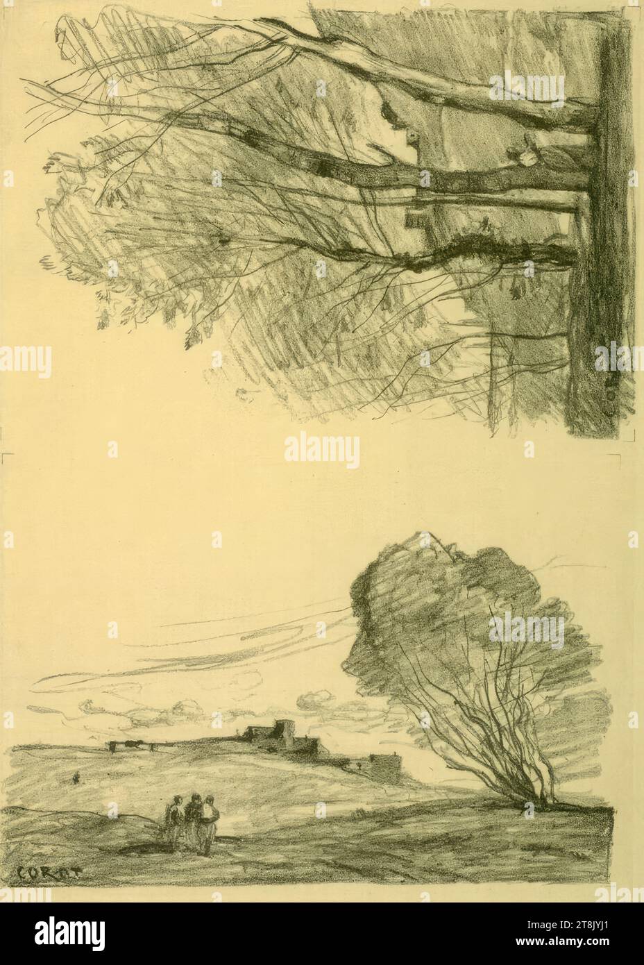 The outer work; Reading under trees, Jean-Baptiste Camille Corot, Paris ...